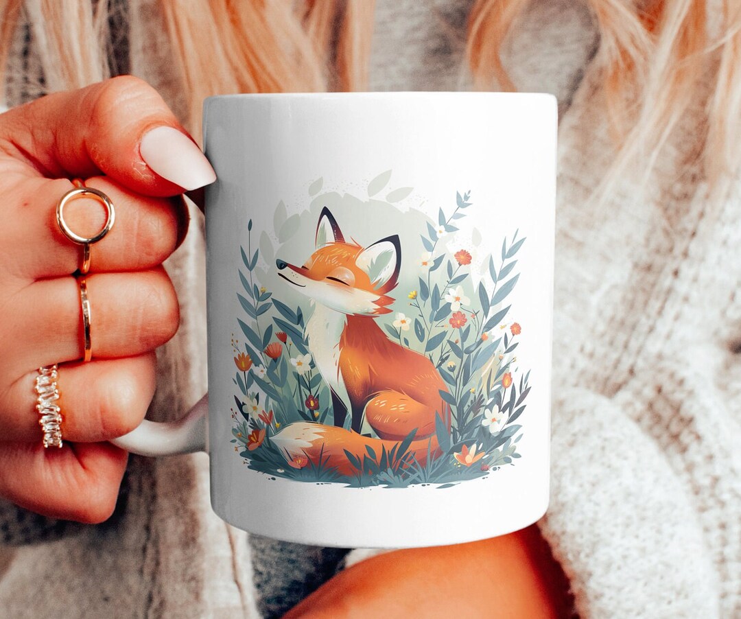 Fox Coffee Mug, Fox and Flowers Cup, Fox Lover Gift, Woodland Adorable ...
