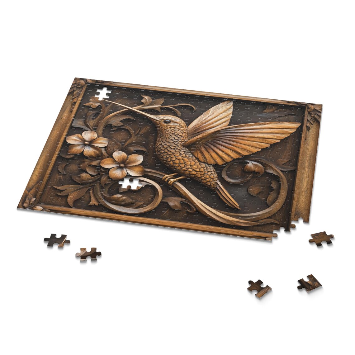 Hummingbird Puzzle Wood Carved Print Effect Hummingbird Jigsaw Puzzle ...