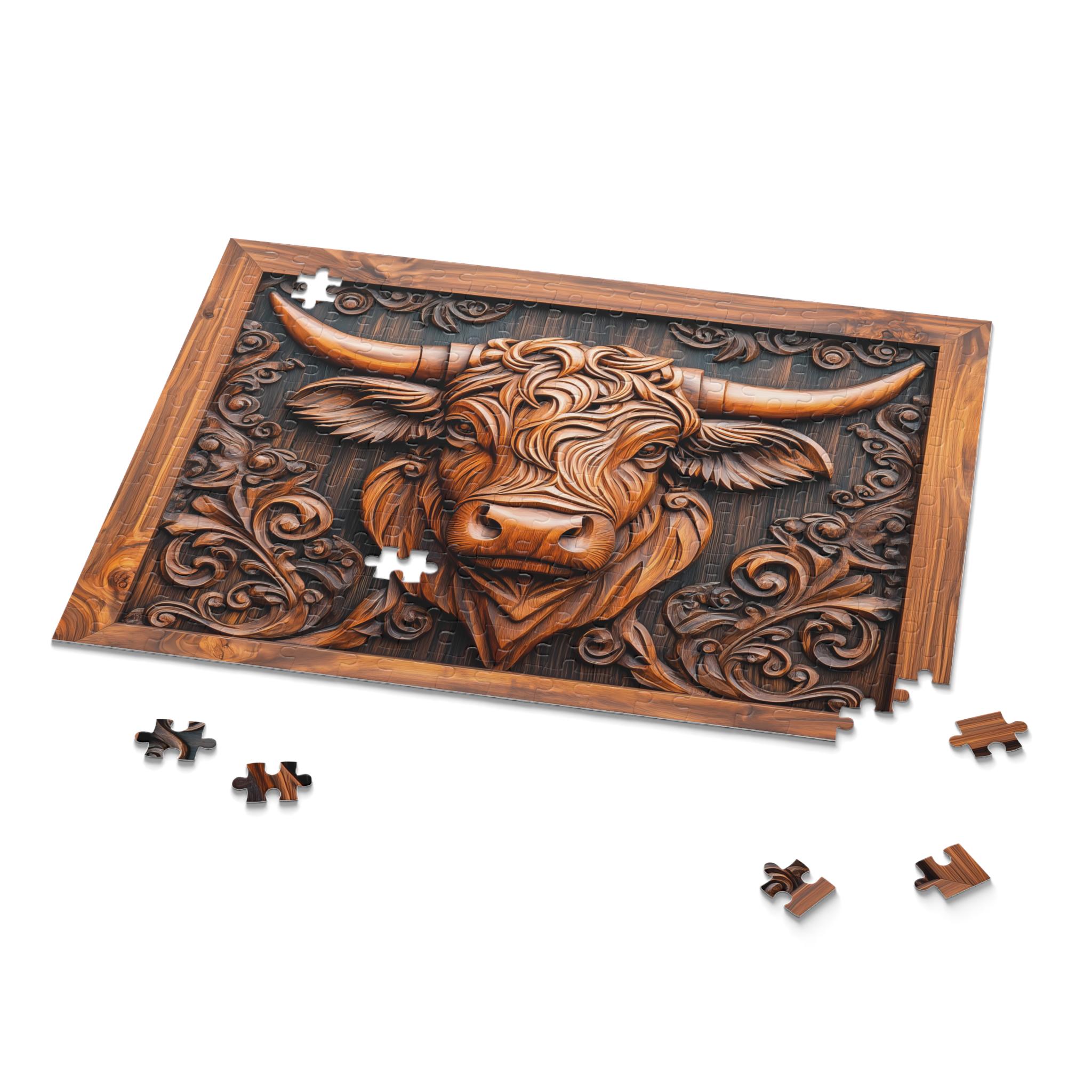 Highland Cow Puzzle Wood Carved Print Effect Cow Jigsaw Puzzle Animal ...