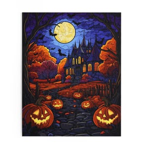Stained Glass Halloween Puzzle Haunted House Puzzle Spooky Puzzle ...