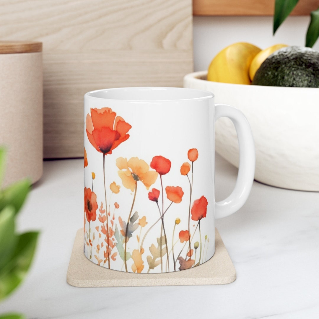 Watercolor Flowers Mug, Wildflower Coffee Mug, Floral Tea Cup, Garden ...