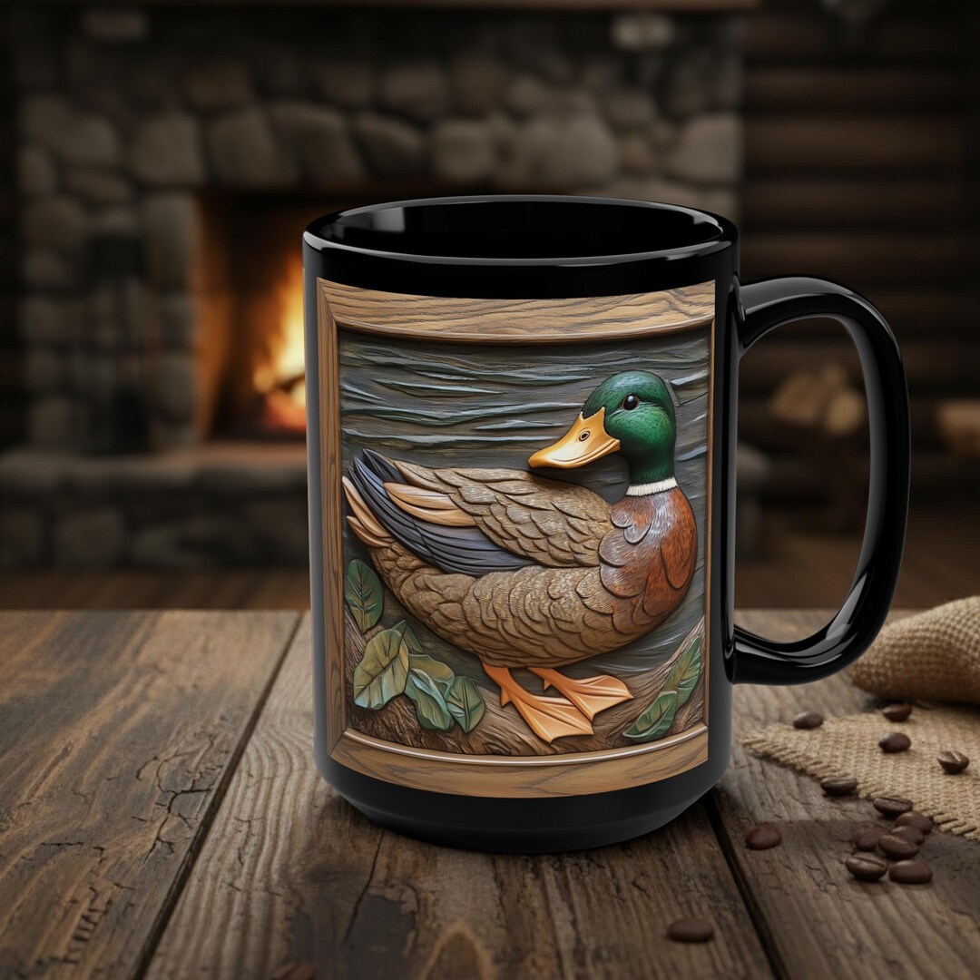 Mallard Duck Mug, Rustic Wood Style Bird Lover Coffee Cup, Woodland ...