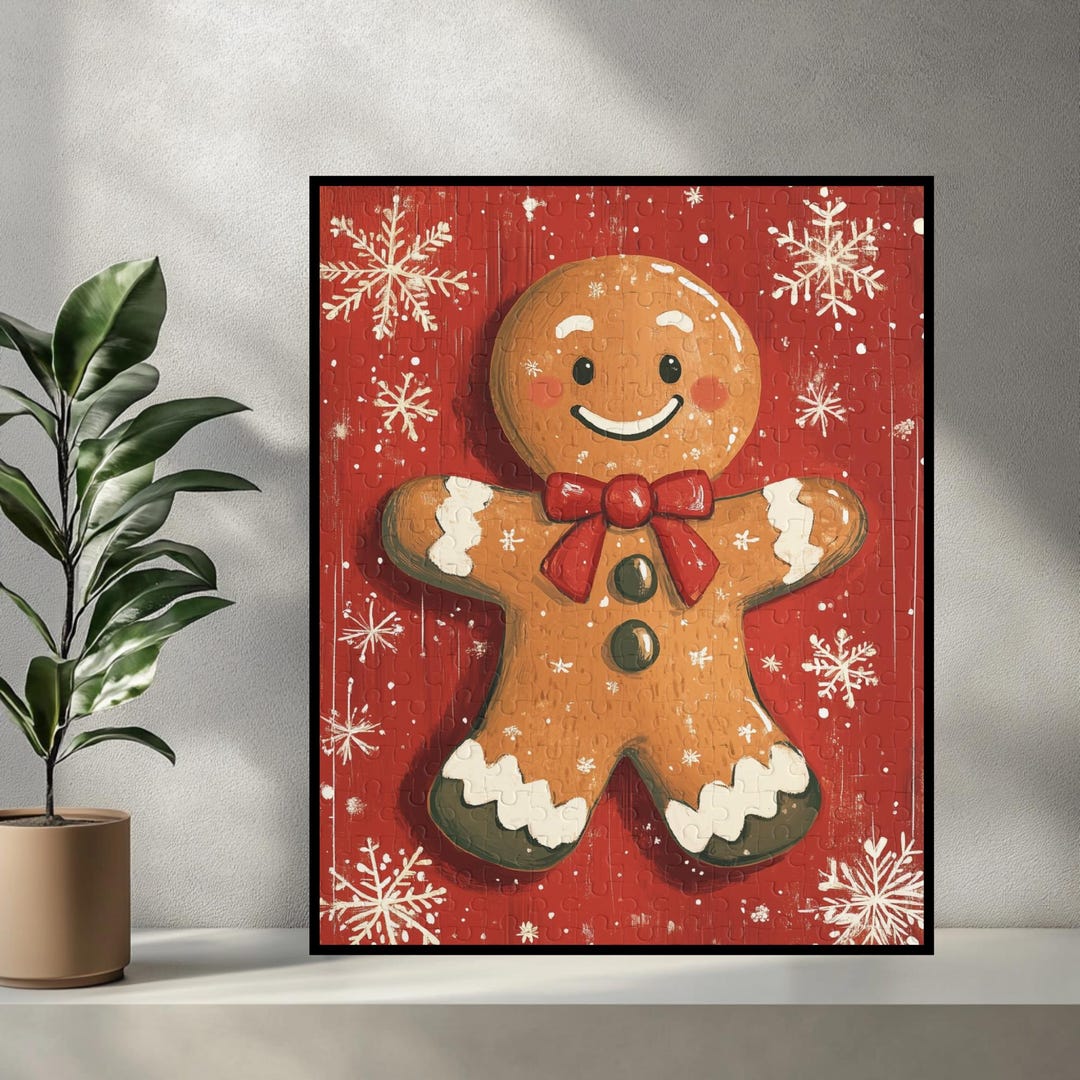 Gingerbread Man Puzzle, Cute Cozy Christmas Puzzle Gift, Snowy Holiday ...