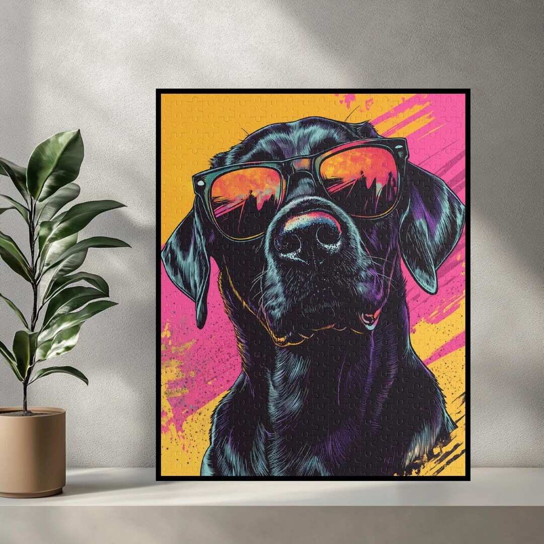 Labrador Puzzle Retro Labrador Retriever Dog Puzzle Hipster Black Lab ...