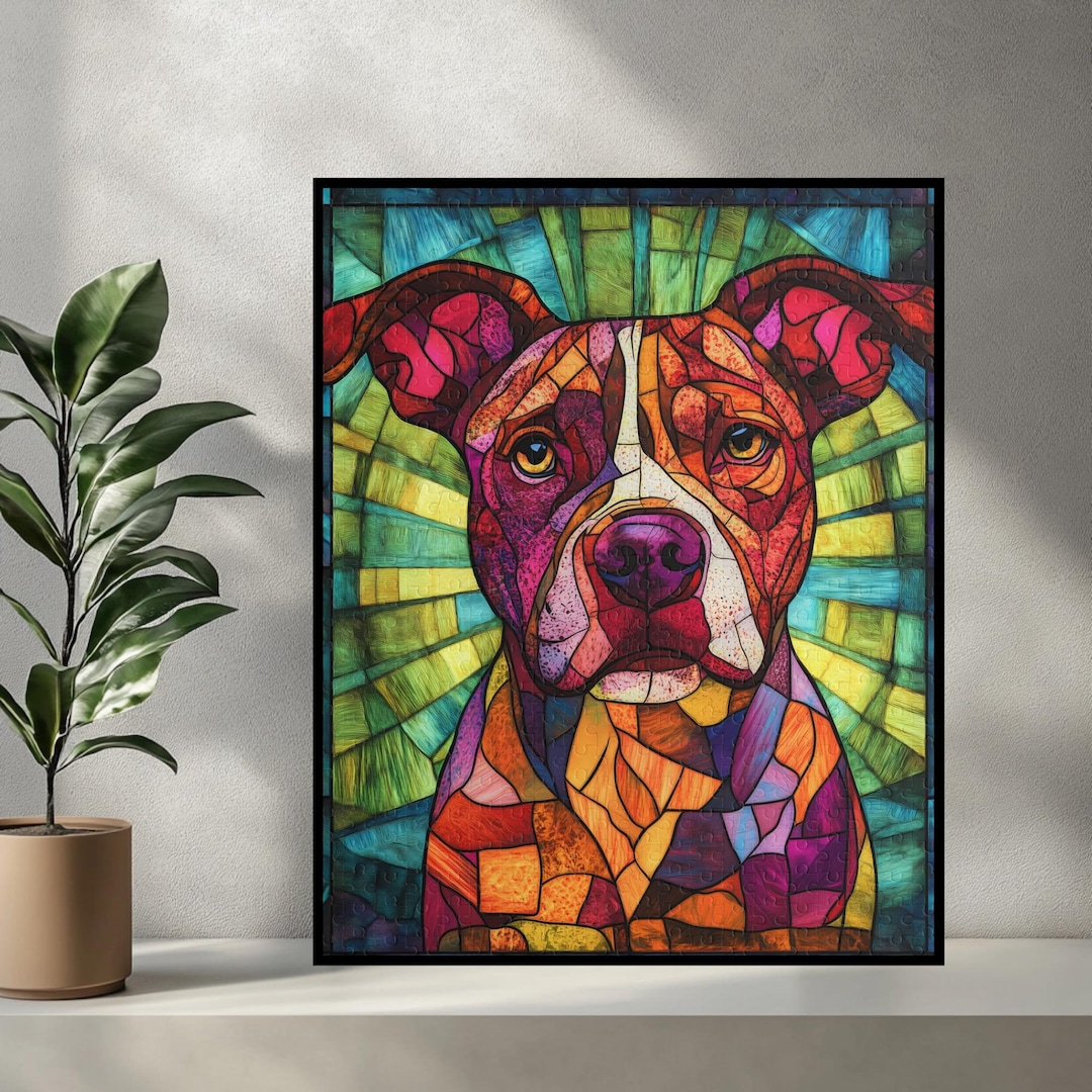 Stained Glass Pit Bull Puzzle Dog Puzzle Dog Lover Puzzle Pet Lover ...