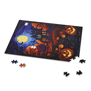 Stained Glass Halloween Puzzle Haunted House Puzzle Spooky Puzzle ...