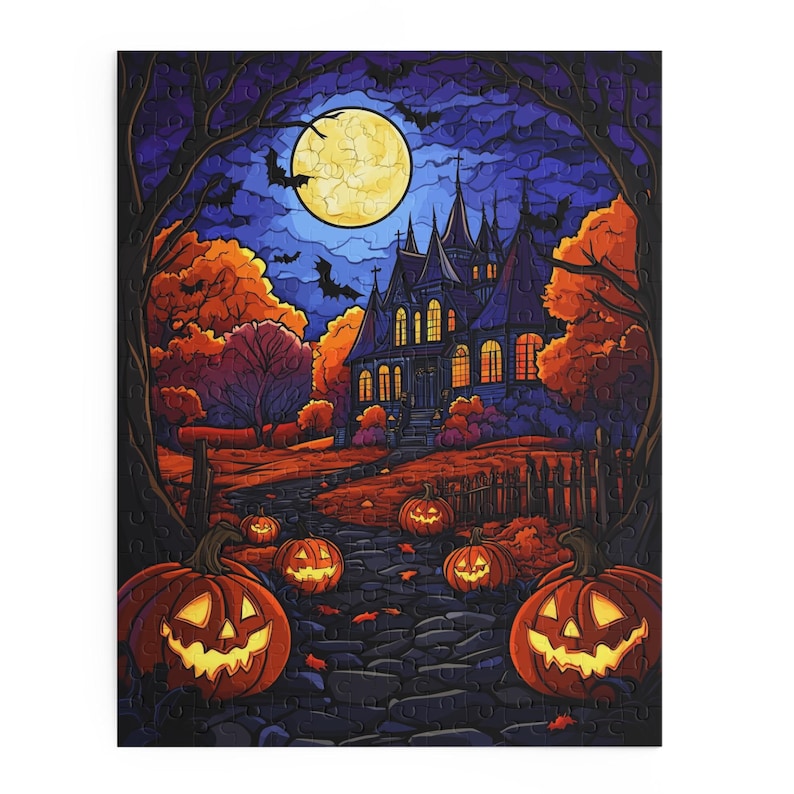 Stained Glass Halloween Puzzle Haunted House Puzzle Spooky Puzzle ...