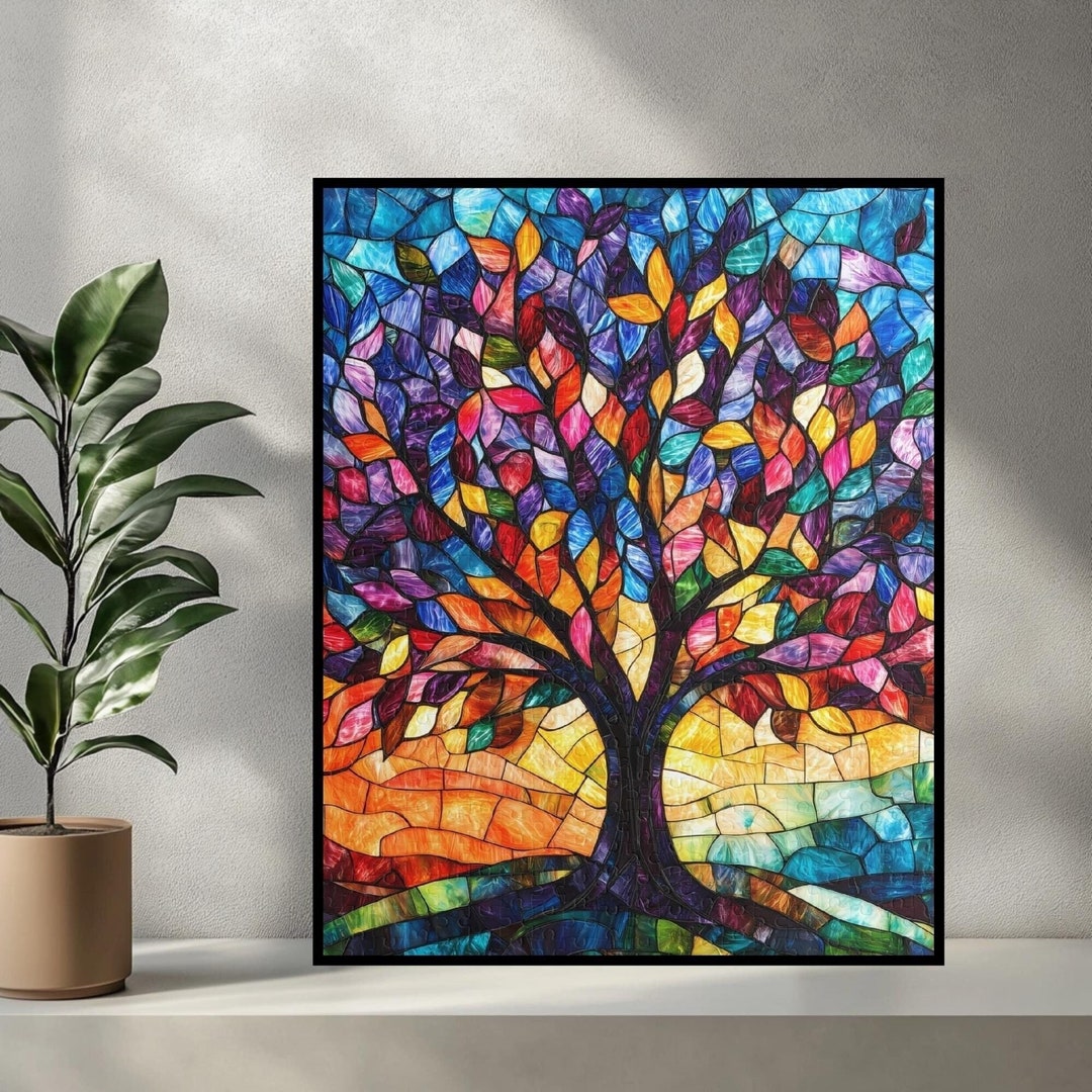 Stained Glass Colorful Tree of Life Puzzle, Beautiful Tree Jigsaw ...