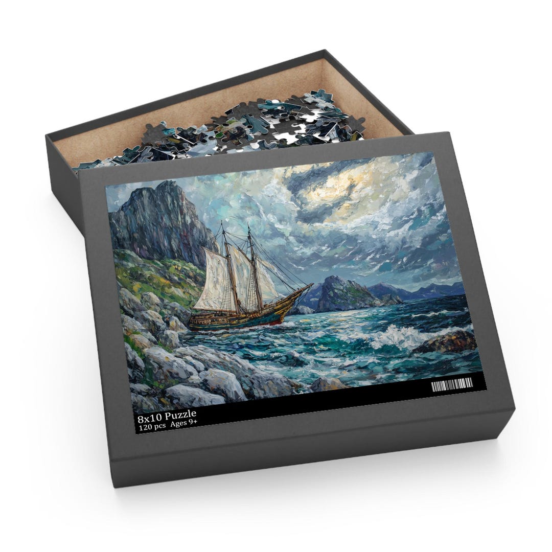 Ship Puzzle, Pirate Ship Along the Coast Jigsaw Puzzle, Ship Painting ...