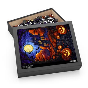 Stained Glass Halloween Puzzle Haunted House Puzzle Spooky Puzzle ...
