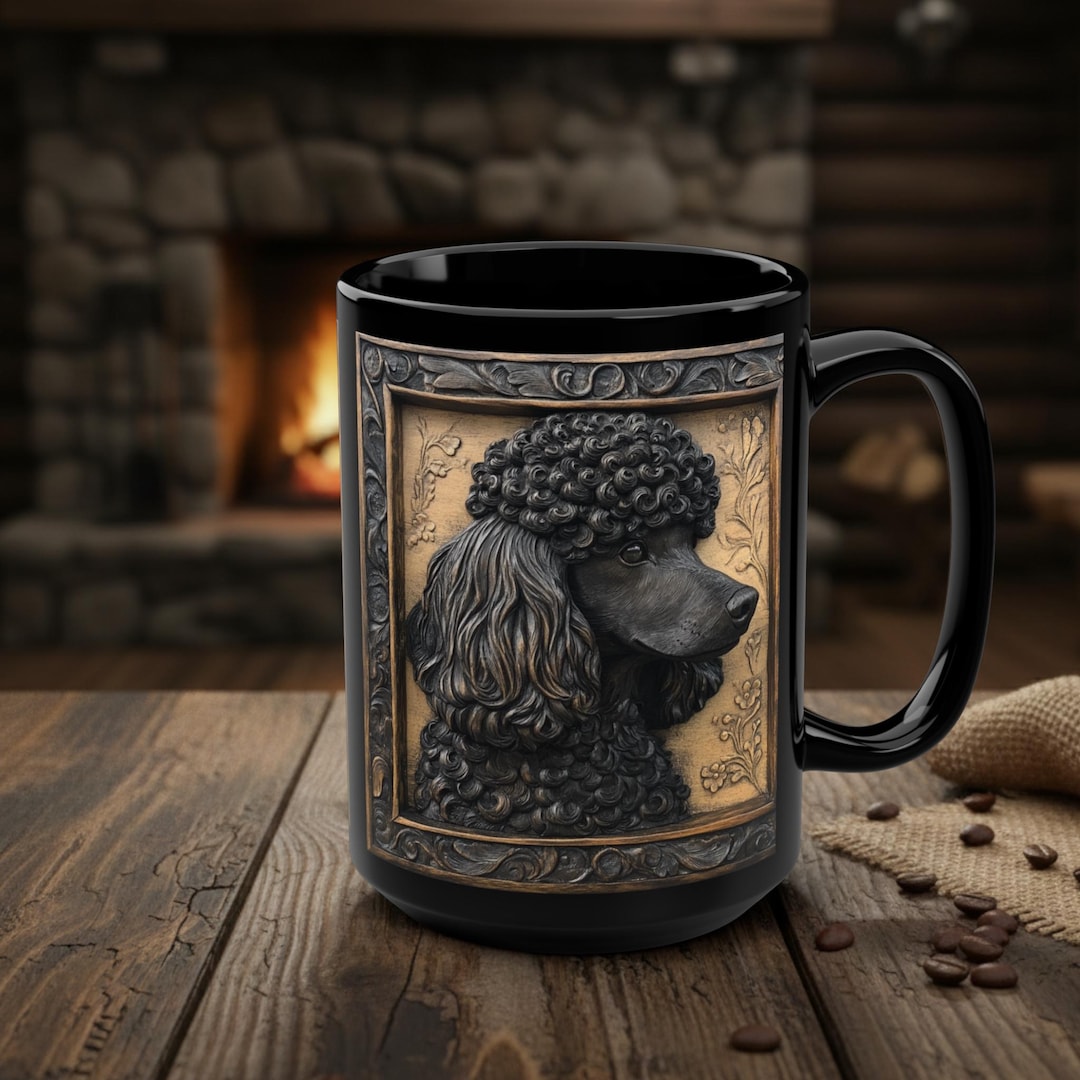 Poodle Mug, Rustic Wood Style Black Poodle Dog Coffee Mug, Animal Lover ...