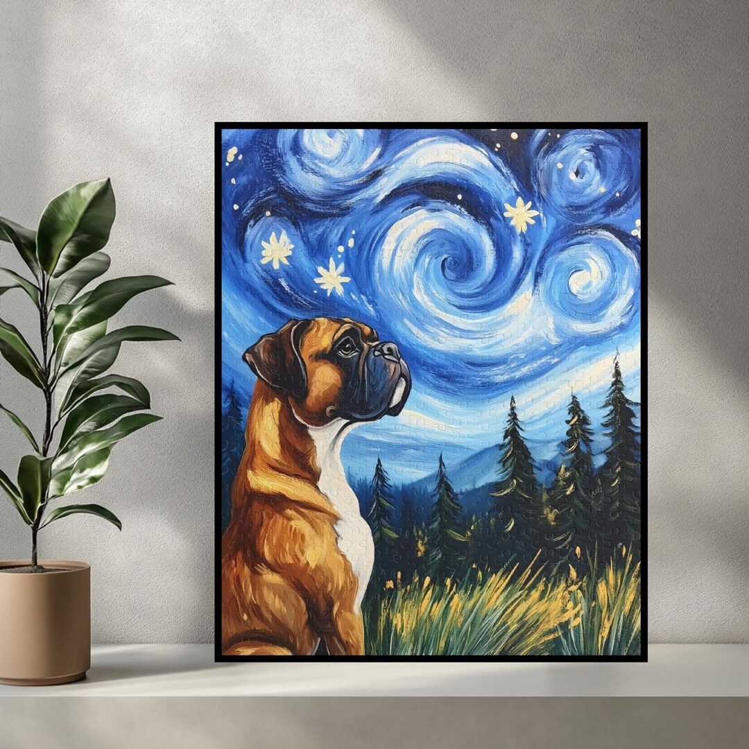 Boxer Puzzle Starry Night Dog Art Jigsaw Puzzles 120/252/500 Piece Dog ...