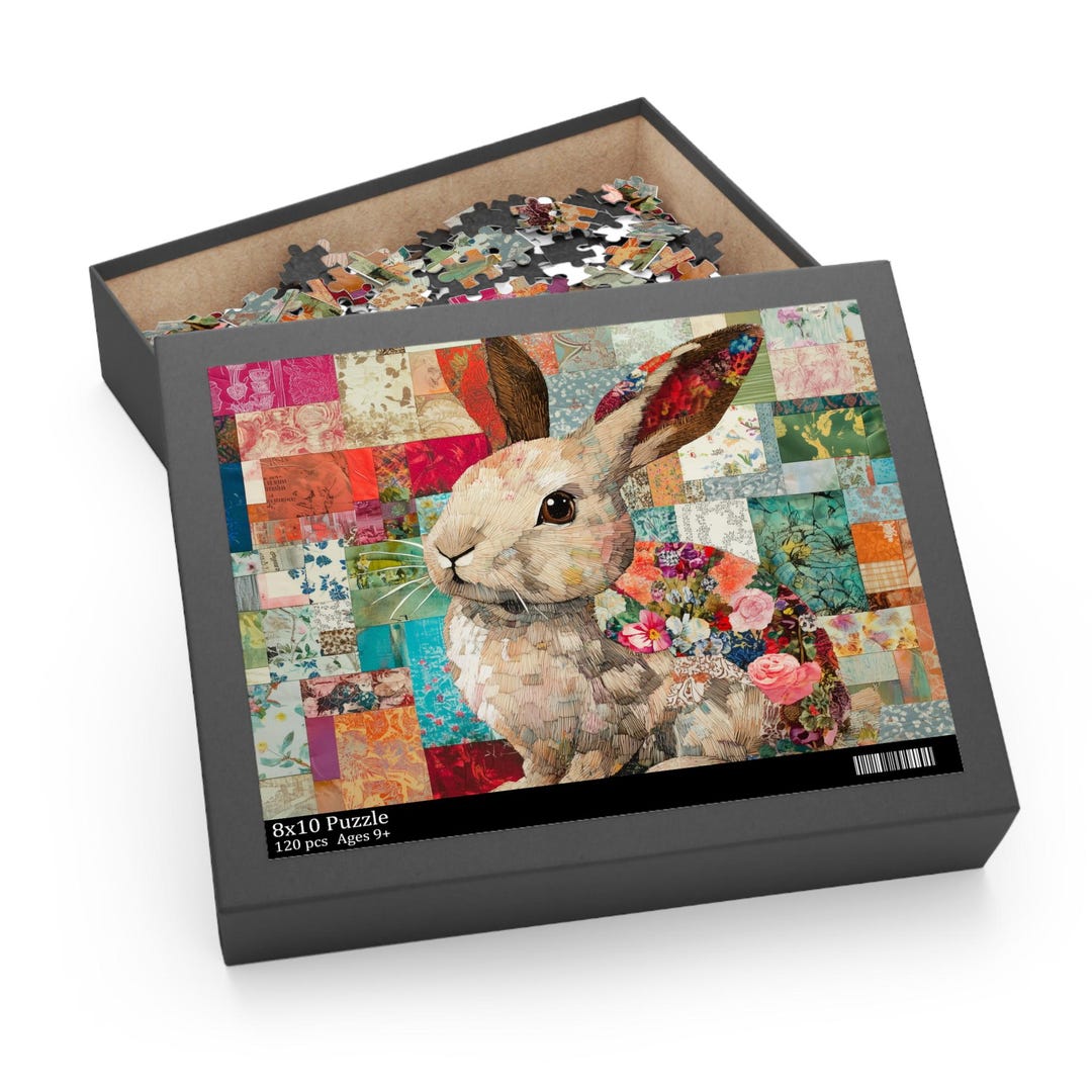 Rabbit Puzzle Bunny Puzzle Rabbit Quilt Effect Jigsaw Puzzle Gift for ...