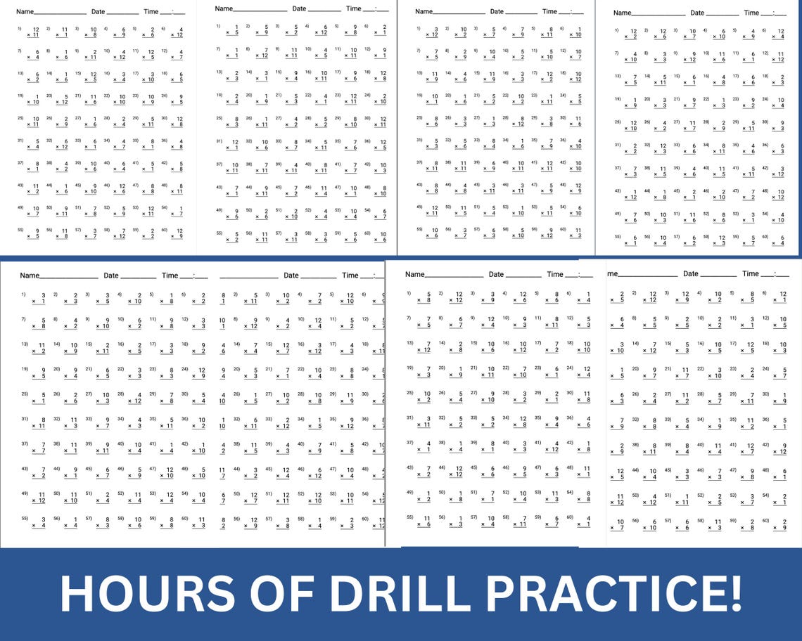 100 Multiplication Drills Worksheets: Math Facts 1-12 (printable PDF ...