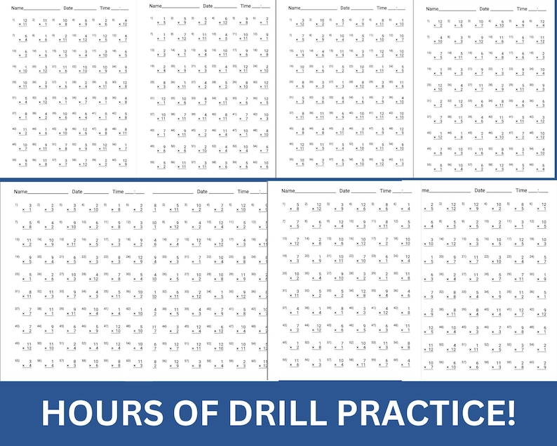100 Multiplication Drills Worksheets: Math Facts 1-12 (printable PDF ...