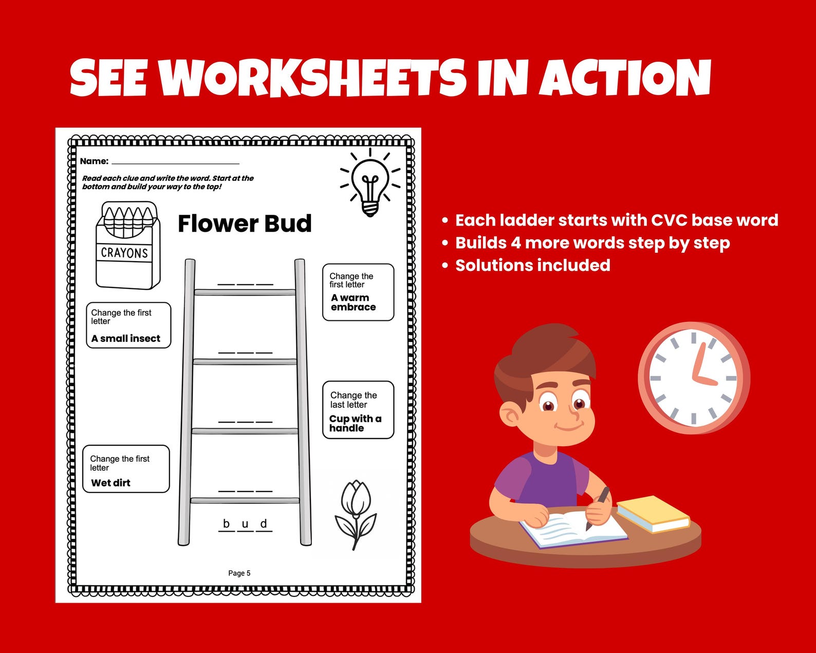 CVC Word Ladder Worksheets, Kindergarten Phonics Activity, Learn to ...