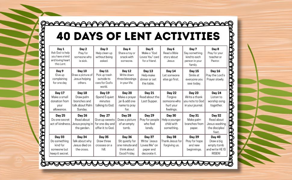 Lent Activities for Kids Printable, 40 Days of Lent Christian Countdown ...