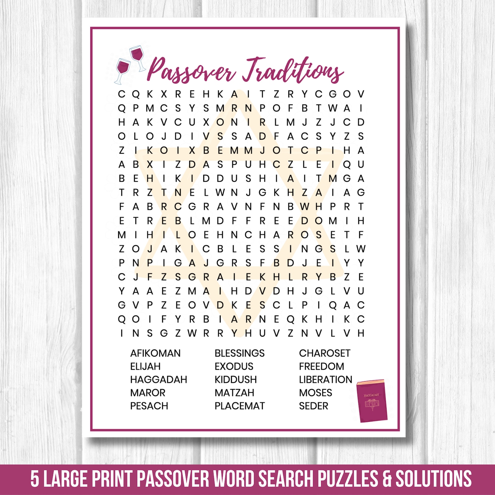 Passover Word Search | Jewish Printable | Large Print Word Search ...