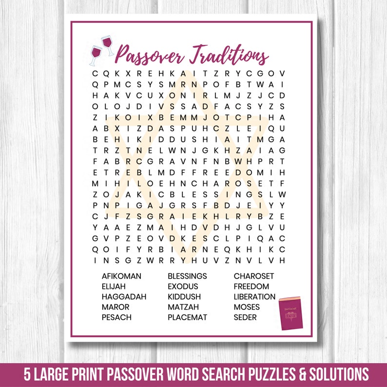 Passover Word Search | Jewish Printable | Large Print Word Search ...