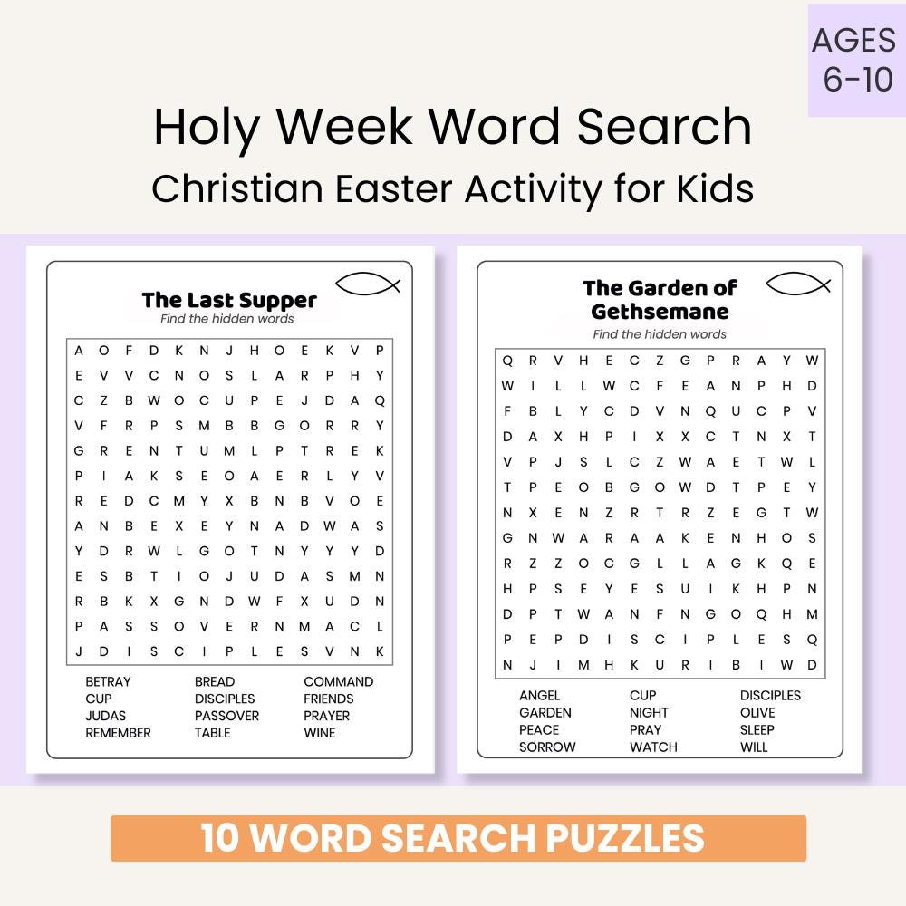 Holy Week Word Search Pack, Christian Easter Printable Activity for ...