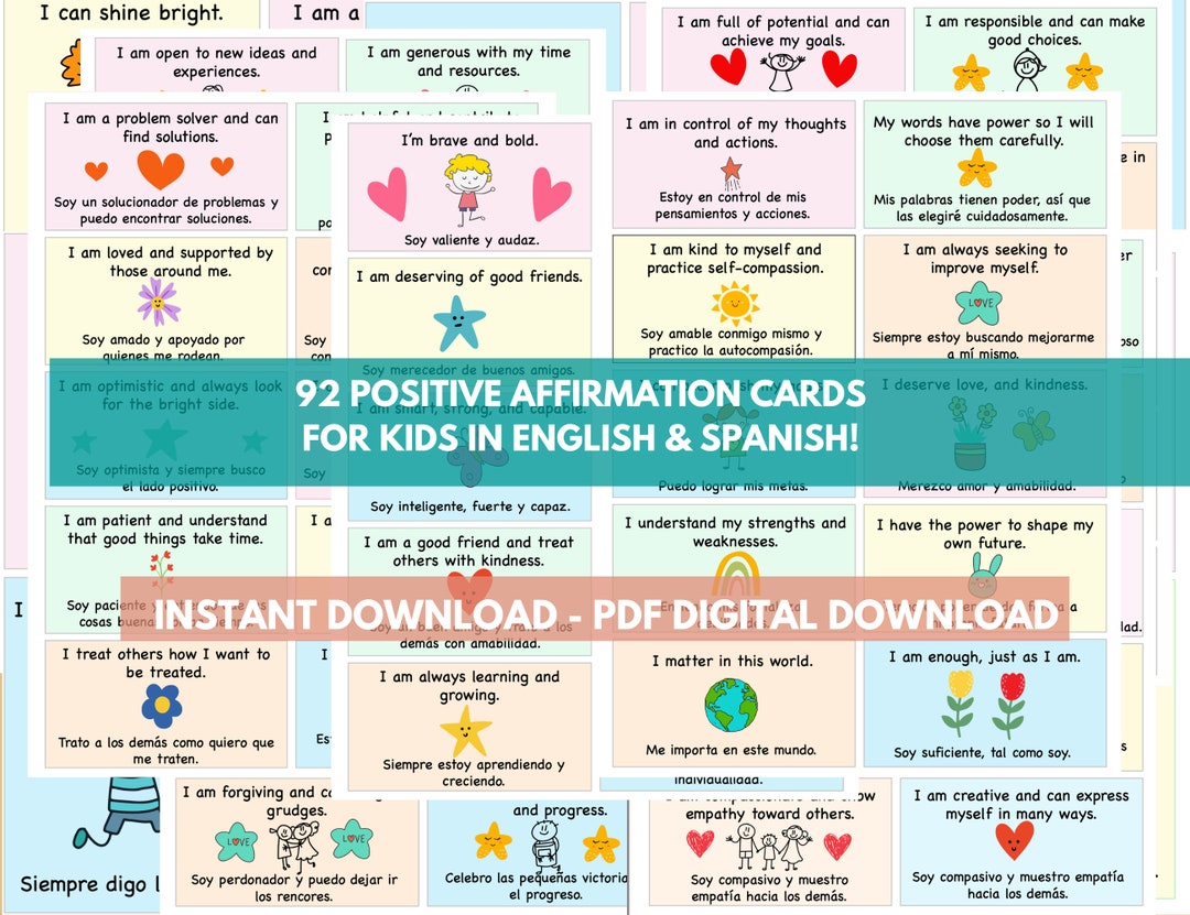 Positive Affirmation Cards for Kids, Printable Positivity Cards ...