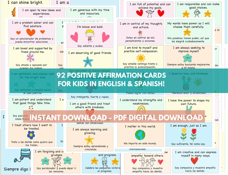 Positive Affirmation Cards for Kids, Printable Positivity Cards ...