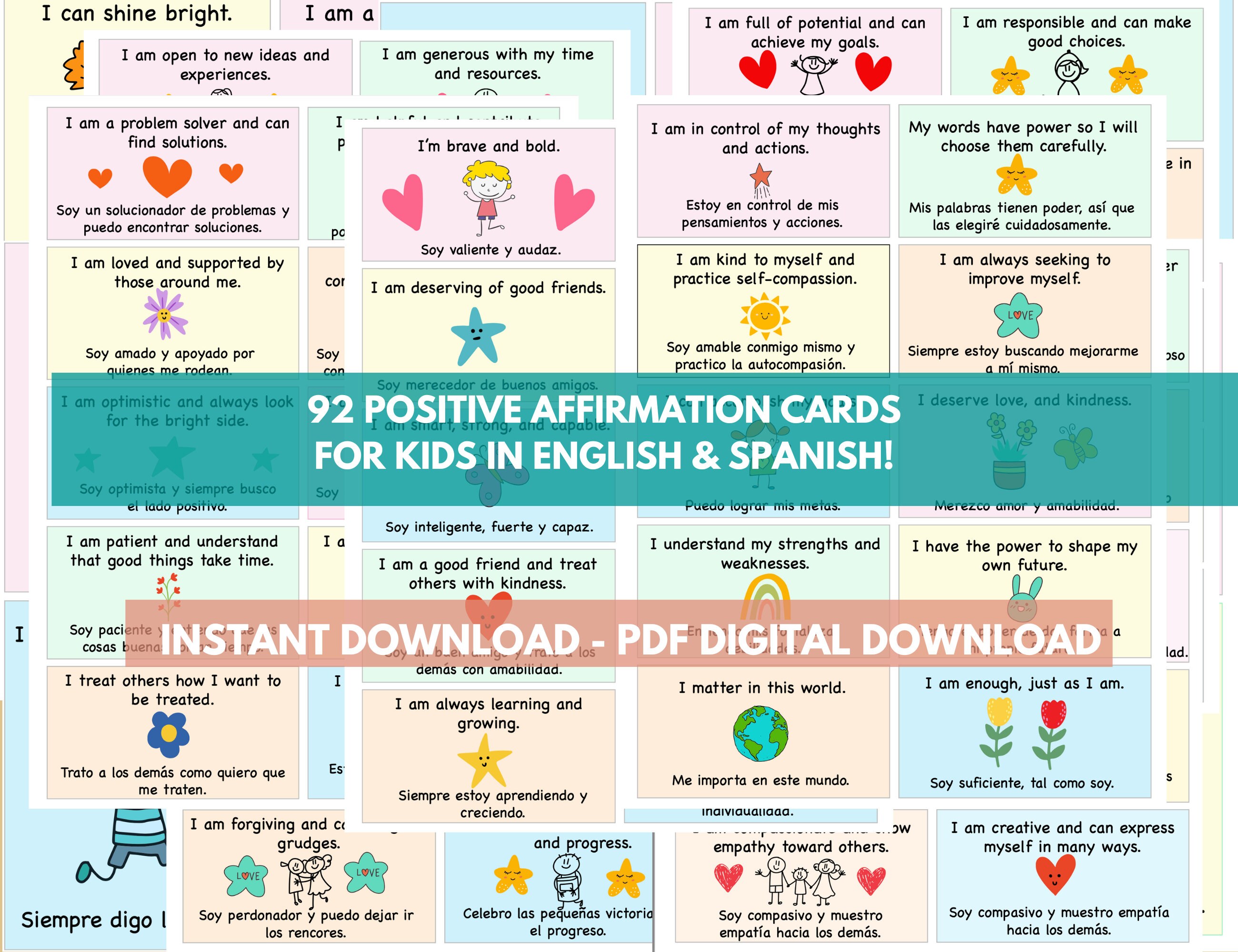 Positive Affirmation Cards for Kids, Printable Positivity Cards ...