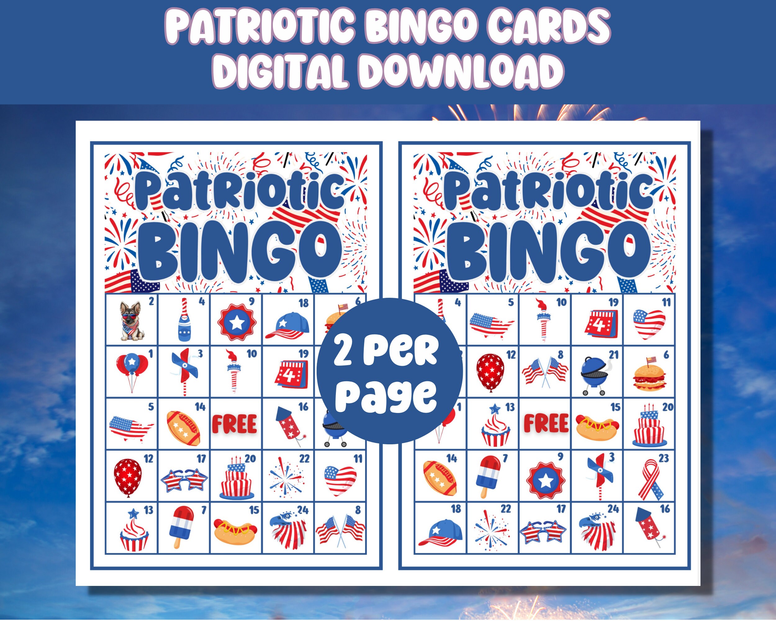 30 Patriotic Bingo Cards | Printable 4th of July Game | Independence ...