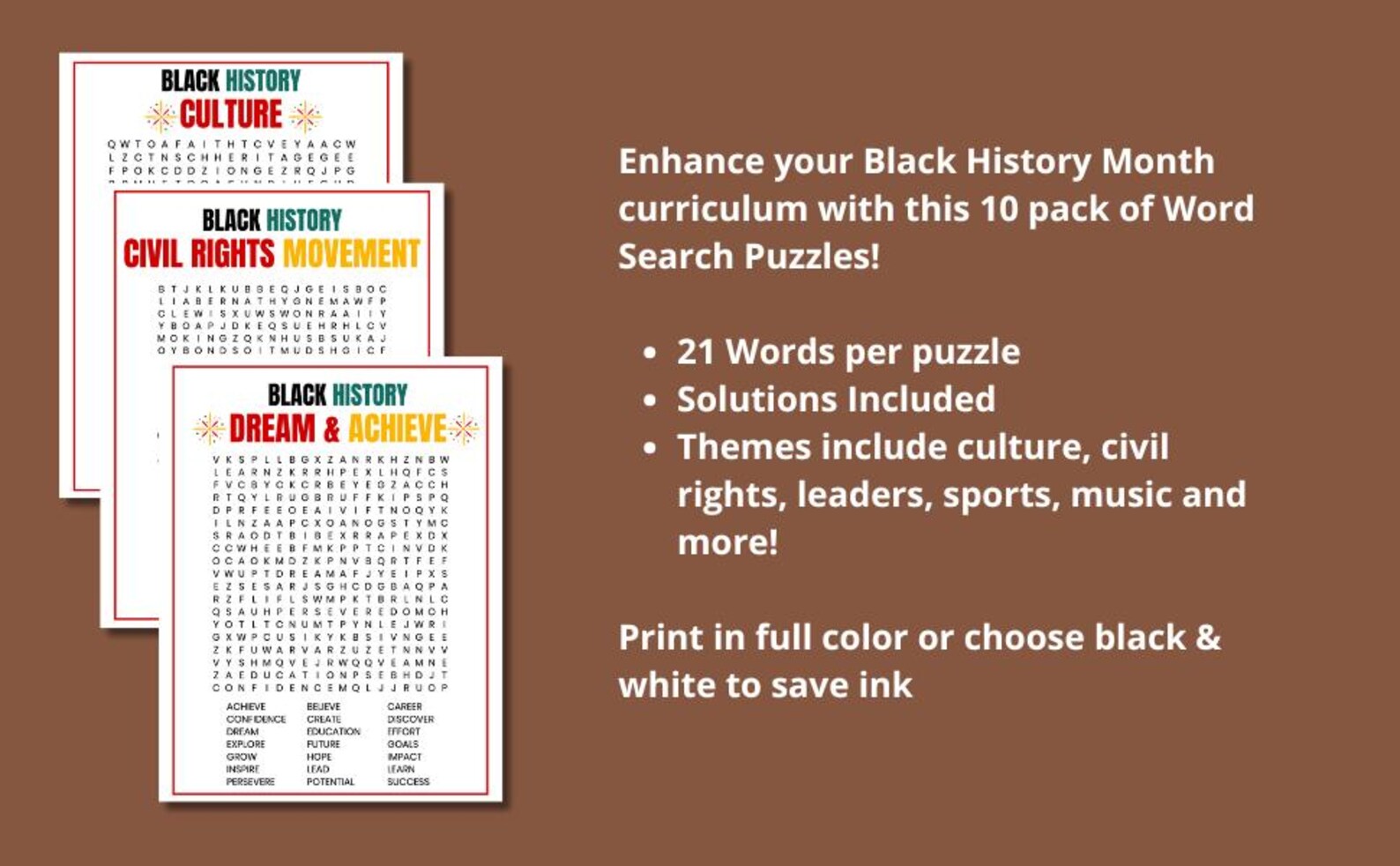 Black History Month Word Search | 10 Printable Puzzles (PDF Download ...