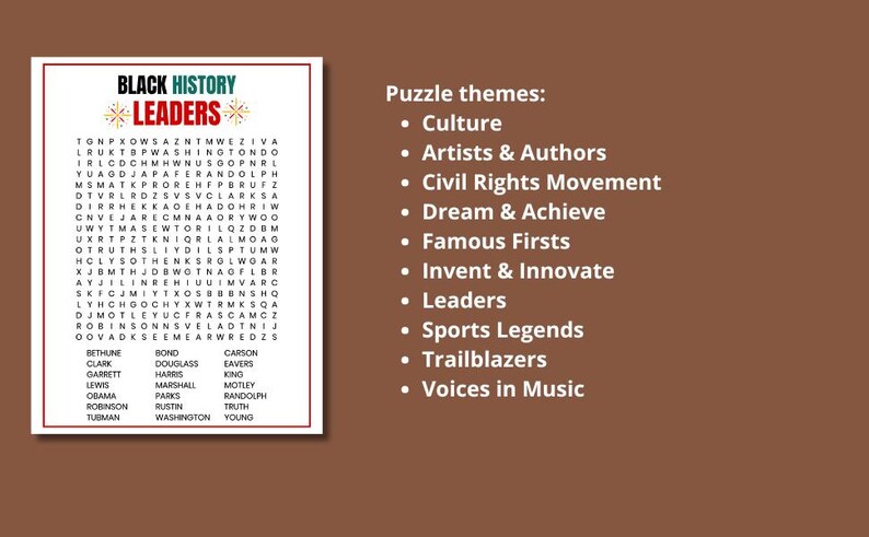 Black History Month Word Search | 10 Printable Puzzles (PDF Download ...