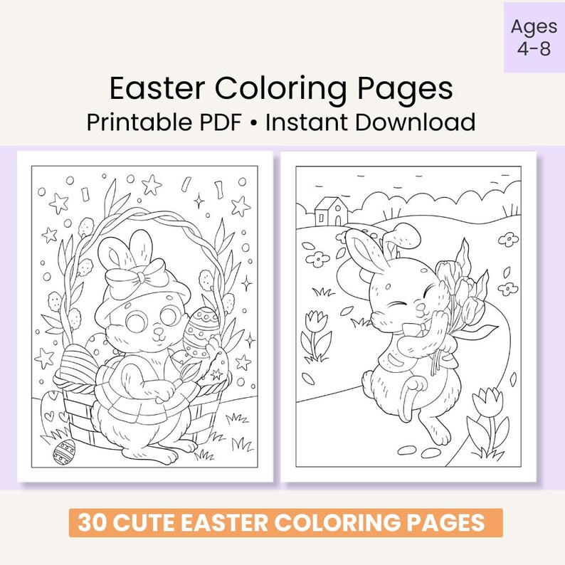 Easter Coloring Pages for Kids, Spring Coloring Sheets Printable, Cute ...