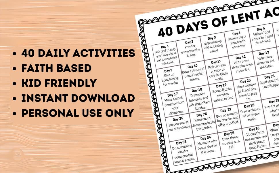 Lent Activities for Kids Printable, 40 Days of Lent Christian Countdown ...