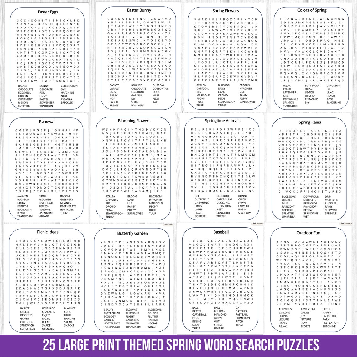 Spring Word Search Printable for Adults | Adult Easter Games | Large ...