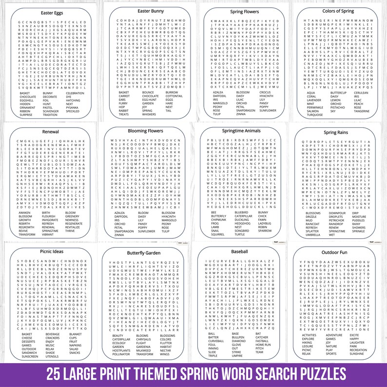 Spring Word Search Printable for Adults | Adult Easter Games | Large ...