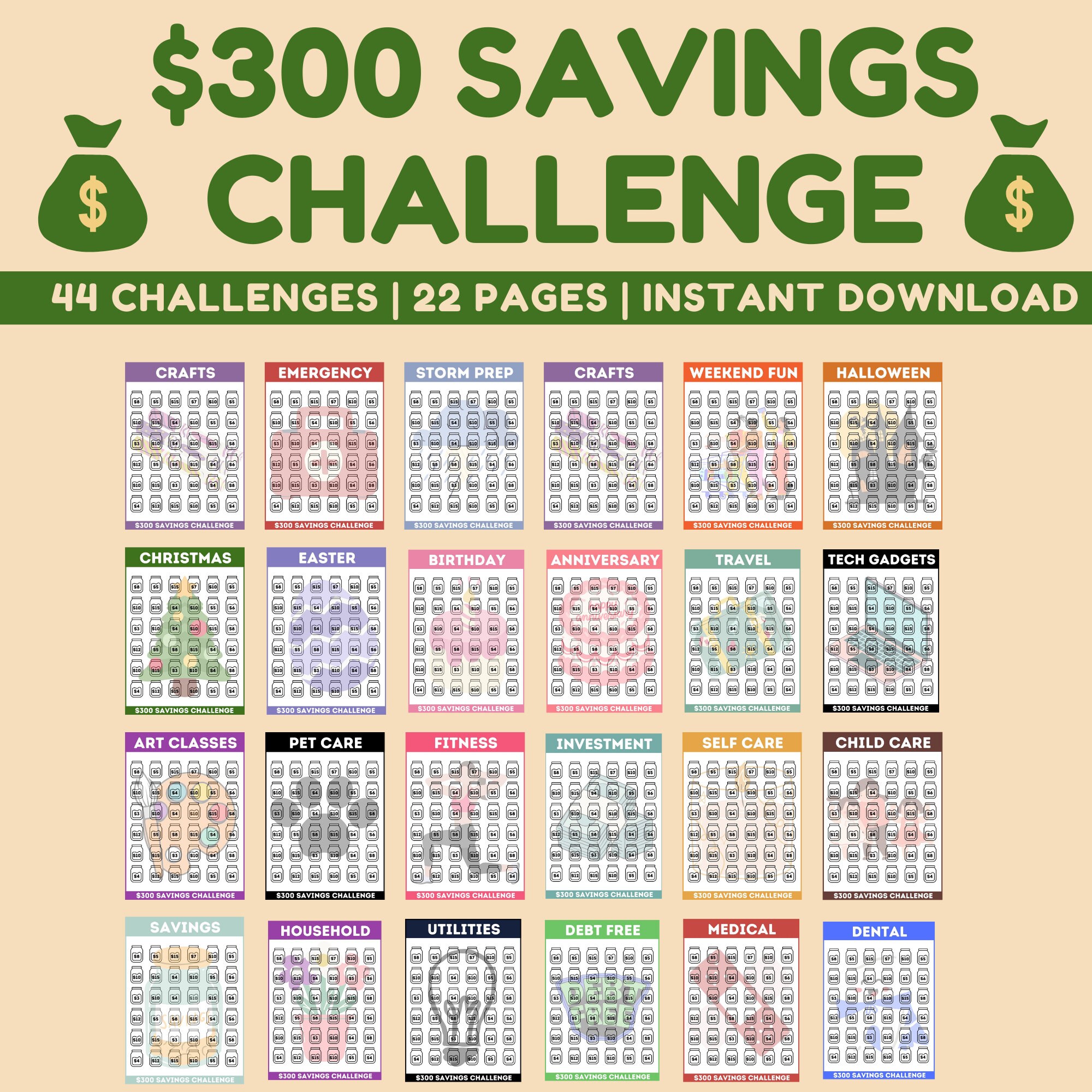 300 Savings Challenge | Savings Printable | Budget Challenge | A6 Cash ...