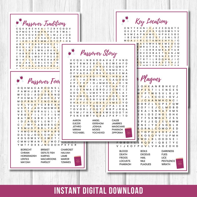 Passover Word Search | Jewish Printable | Large Print Word Search ...