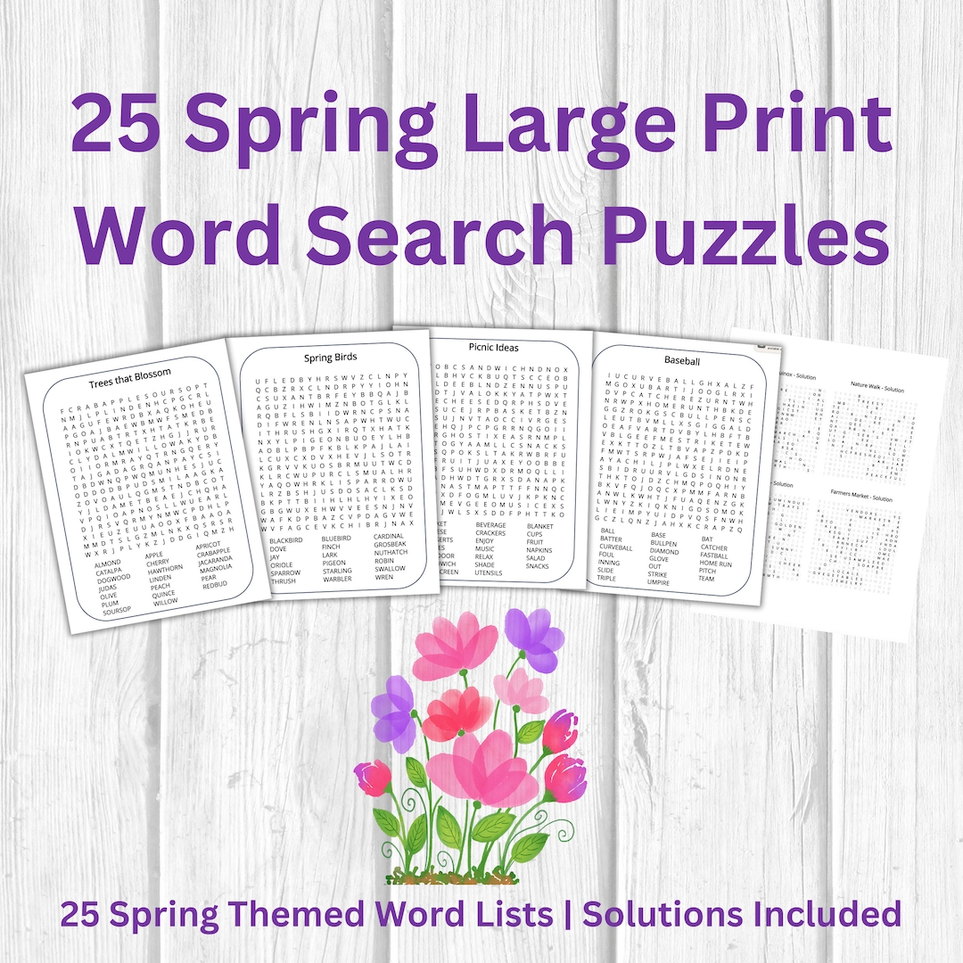 Spring Word Search Printable for Adults | Adult Easter Games | Large ...