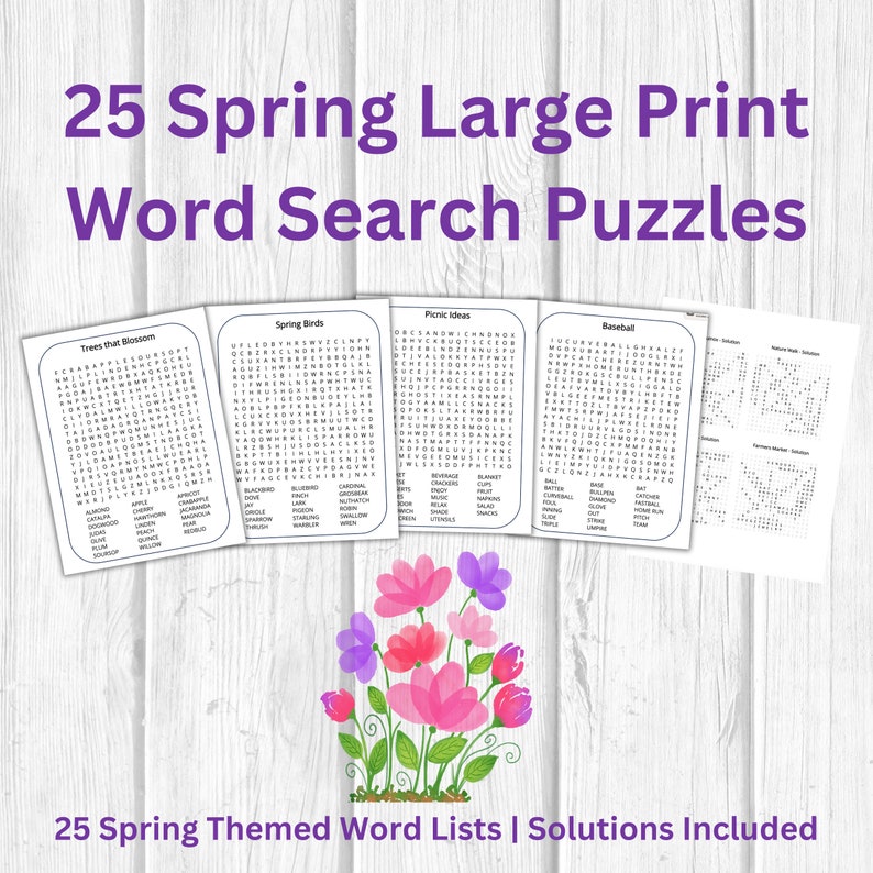 Spring Word Search Printable for Adults | Adult Easter Games | Large ...
