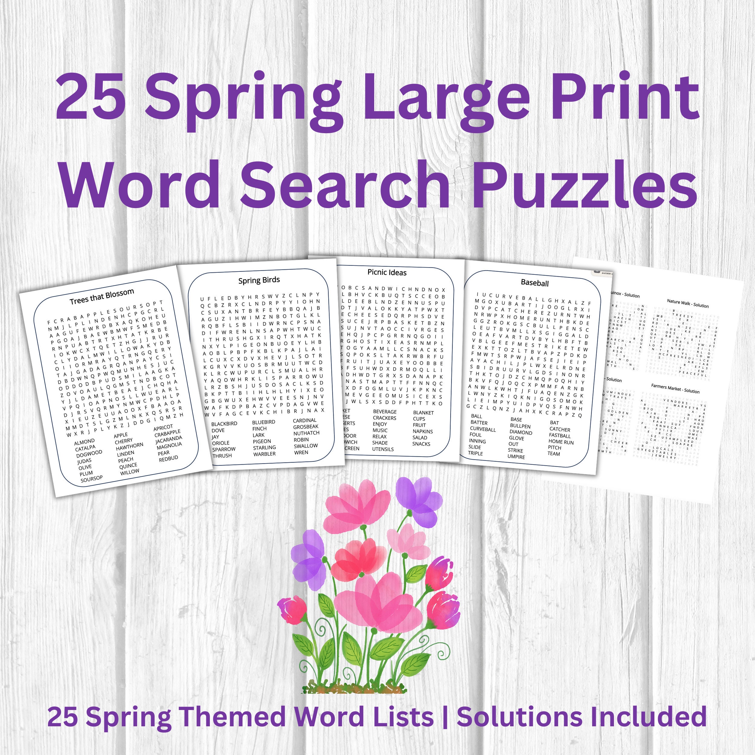 Spring Word Search Printable for Adults | Adult Easter Games | Large ...