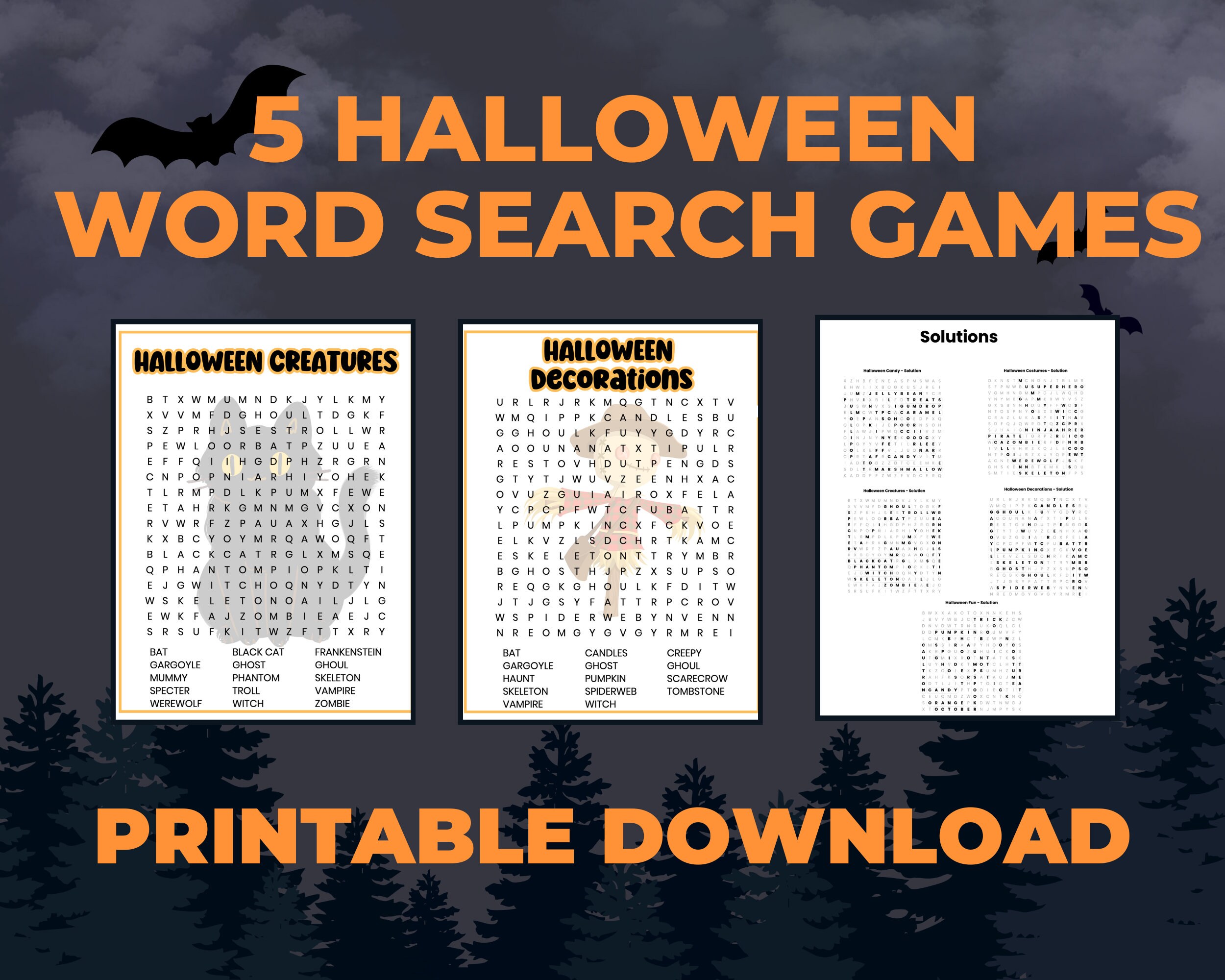 Halloween Word Search Printable | Large Print Word Search Puzzle - Etsy