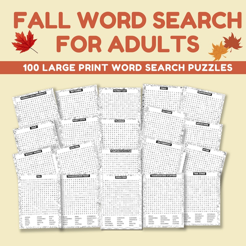 Fall Word Search Puzzle: Large Print Autumn Activity Book (PDF Download ...