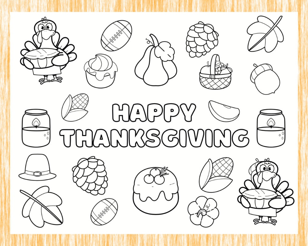 Thanksgiving Placemat Coloring Pages | 5 Printable Placemats for Kids ...