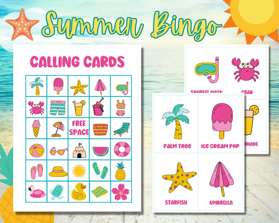 Printable Summer Bingo | Summer Party Game | Large Group Bingo | Travel ...