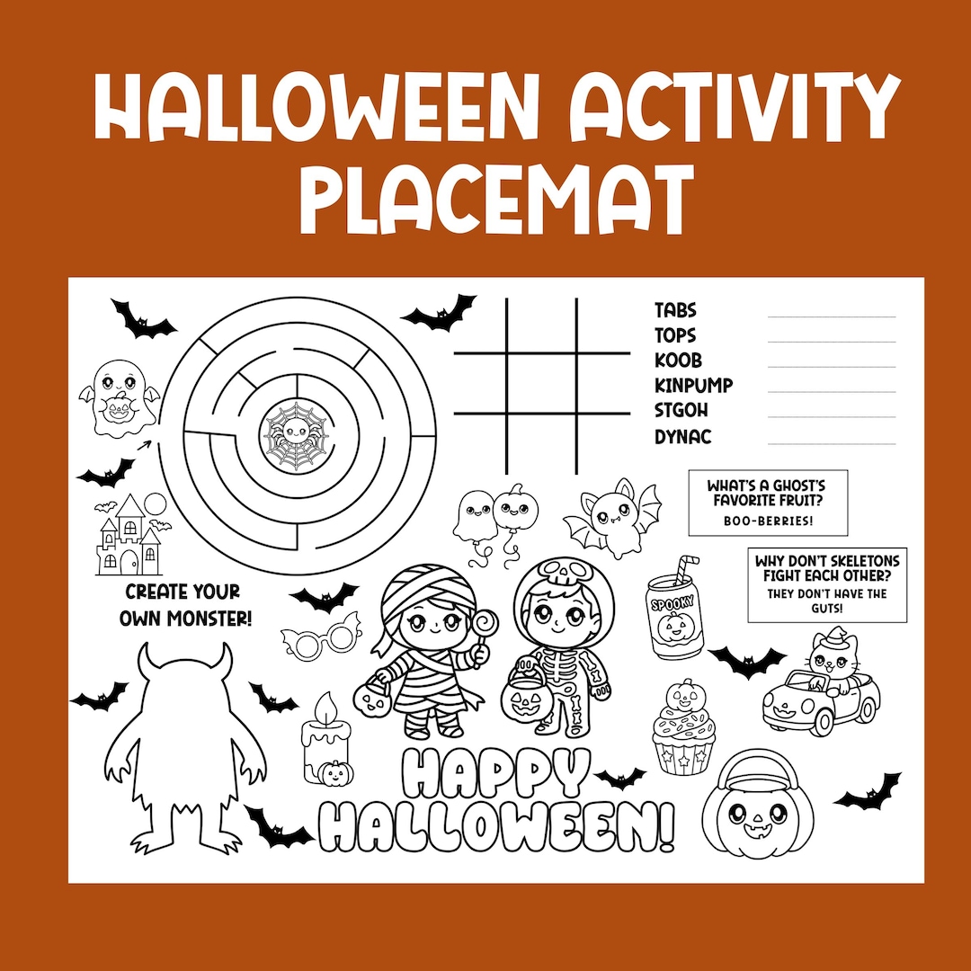 Halloween Activity Placemat Printable, Kids Halloween Coloring Page ...