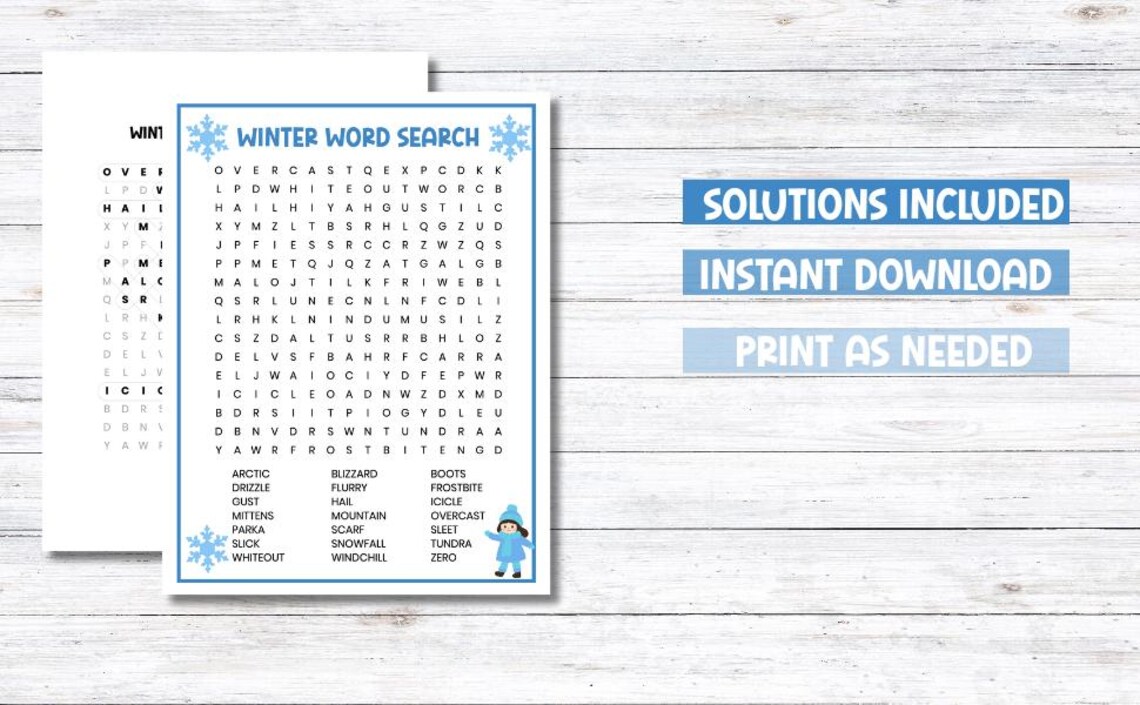 Winter Word Search Puzzle, Kids & Adults Activity (PDF Downloadable) - Etsy