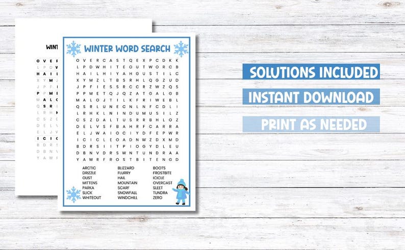 Winter Word Search Puzzle, Kids & Adults Activity (PDF Downloadable) - Etsy