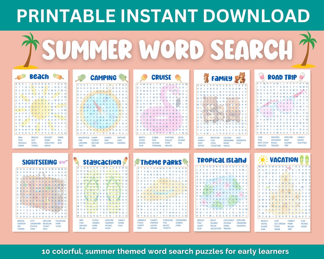 Summer Word Search Printable, Large Print Word Search, Summer ...