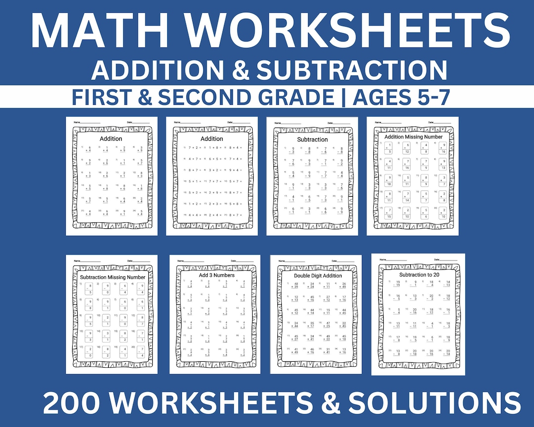Math Worksheets: Addition & Subtraction, 1st-2nd Grade (PDF) - Etsy