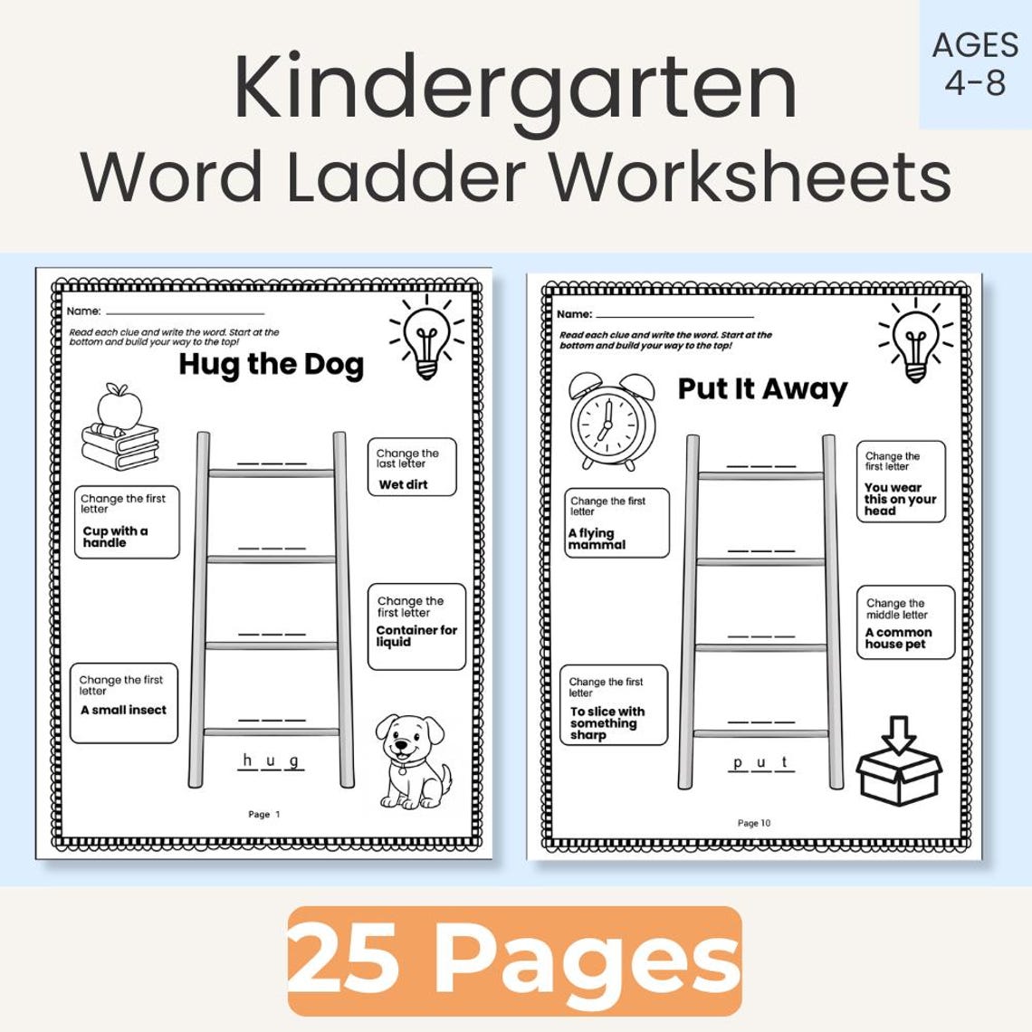 CVC Word Ladder Worksheets, Kindergarten Phonics Activity, Learn to ...