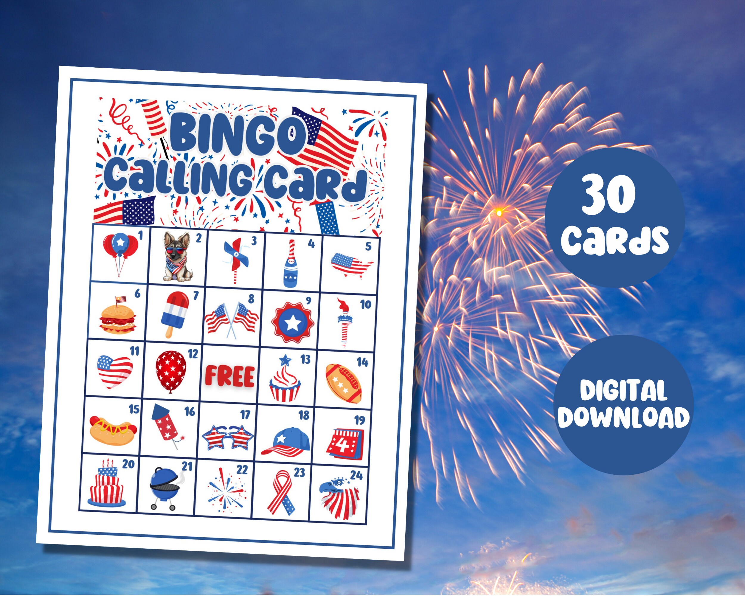 30 Patriotic Bingo Cards | Printable 4th of July Game | Independence ...